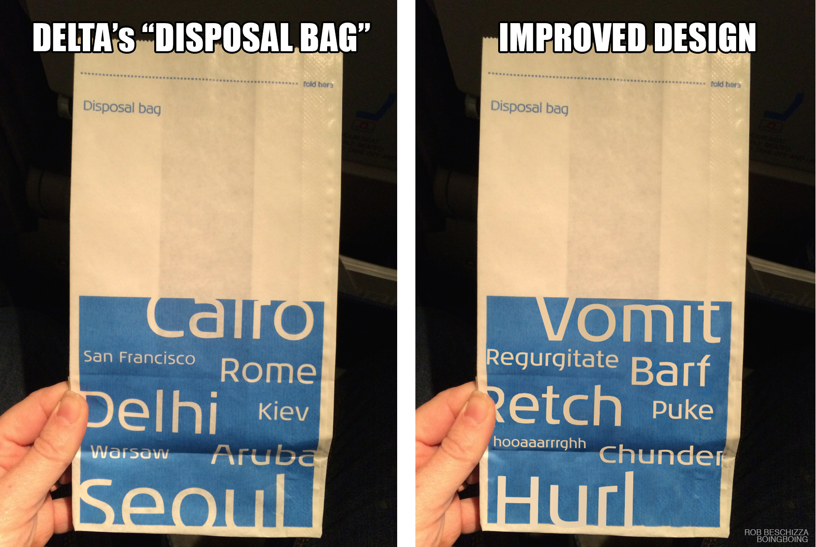 Improved design for Delta Airlines "Disposal Bag" - Boing Boing