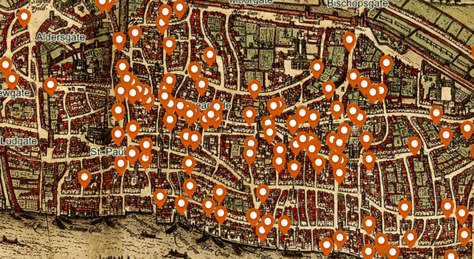 Map of medieval murders in London, with the known history of each ...